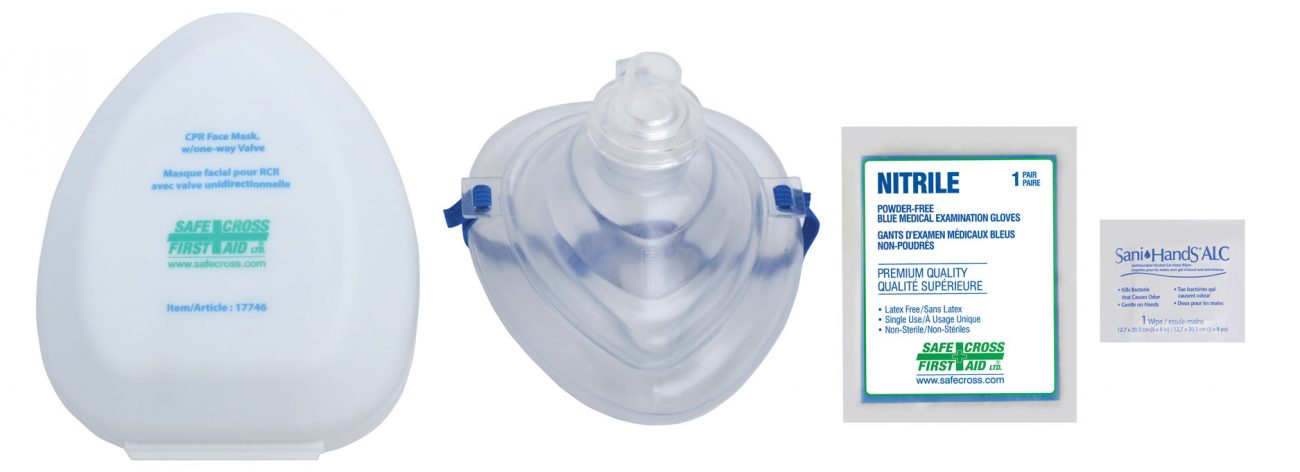 CPR Face Mask w/One-Way Valve, Gloves & Antimicrobial Wipe in Plastic ...